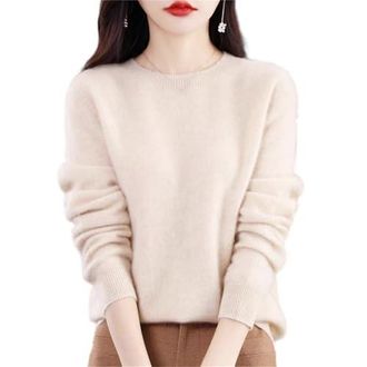 Generic Pull 100 % cachemire pour femme, pull en laine &agrave; manches longues, hauts basiques solides, pull dautomne pour femme, beige, XXL