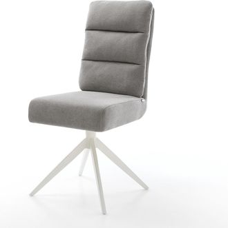 DELIFE Drehstuhl Pela-Flex Strukturstoff Soft Grau Kreuzgestell breit Weiß 360° drehbar Wippfunktion Taschenfederkern, Esszimmerstühle