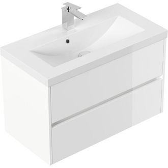 Magnolia Home Badm&ouml;bel Melora und Waschtisch 80cm 2 Greifraum SoftClose Ausz&uuml;ge weiss hochglanz