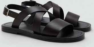 Mango Sandales cuir lani&egrave;res crois&eacute;es marron - Homme - 39 - MANGO MAN