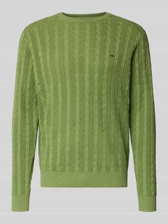 Fynch-Hatton Strickpullover mit Zopfmuster und Label-Stitching