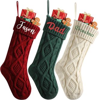 Generic Große Weihnachtsstrümpfe mit bestickten Namen, gestrickt, gestrickt, Weihnachtsstrumpf zum Aufhängen, für Bauernhaus, Kamin, Hängeornament (10 Stück)