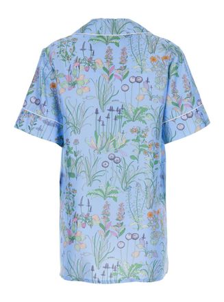 Gucci Womens Shirt With Cuban Collar - Light Blue Silk Blouses