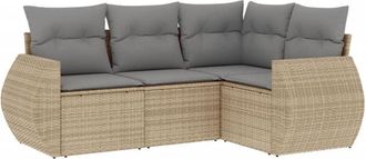 vidaXL 4-tlg. Garten-Sofagarnitur mit Kissen Beige Poly Rattan Vidaxl
