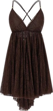 Elisabetta Franchi Femme, Robes, Brun, Taille: 34 FR Pleated Floral Lace Mini Dress