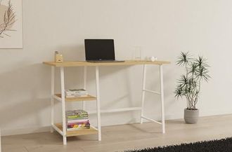 Hanah Home Modern Study Desk, Sapphire & White, 120 x 75 x 51 cm | 100% Melamine Coated Particle Board, 18 mm Thick | Sturdy Iron Profile, Stylish & Functional