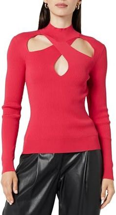 The Drop Pull pour Femme, à Col Montant, avec Découpes, Cecilia, Rouge Cerise, L