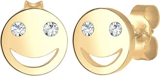 Elli Ohrringe Damen Ohrstecker Smiley Face Emoji mit Kristall in 925 Sterling Silber Vergoldet