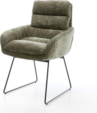 DELIFE Esszimmerstuhl Abelia-Flex mit Armlehnen Chenille Olive Kufengestell Schwarz, Esszimmerstühle