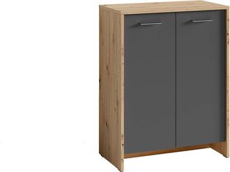 Byliving Schuhschrank BEN / Schuhkommode in Artisan Eiche-Optik hell-braun / Front anthrazit / kleine Flur-Kommode mit zwei Türen Einlegeböden / Sideboard klei
