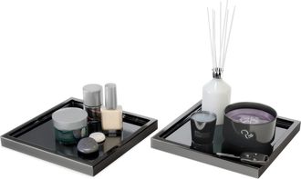 Vladon Dekoschale Maya, Made in Germany, moderne Dekorationsschale eckig, Schwarz Hochglanz, 2er-Set (20 x 1,8 x 20 cm)