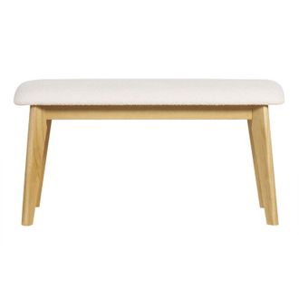 Miliboo Miliboo - Banc scandinave en tissu effet laine boucl&eacute;e blanc et bois clair L92 cm elion