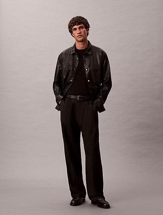 Calvin Klein Pantalon de voyage &agrave; jambes larges en serg&eacute; de laine m&eacute;lang&eacute;e