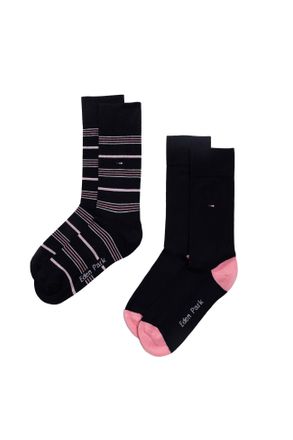 Eden Park Lot De Deux Paires De Chaussettes En Coton Stretch M&eacute;lang&eacute; Marine Unies Et Ray&eacute;es