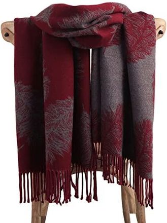 GFM Châle très doux en texture cachemire pour lautomne et lhiver -Plumes - Feathshl-WLL-rouge vin