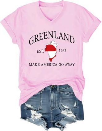 Generic T-shirt unisexe Greenland Make America Go Away avec col en V, rose, XXL
