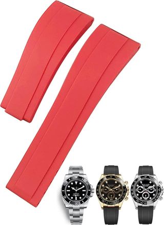 Generic YZCIS 20mm 21mm Gummi-Uhrband für GMT Yacht-Master Oysterflex Silikongurt-Deployment-Schnalle-Armbänder (Farbe: Schwarz ohne Schnalle, Größe: 20 mm)