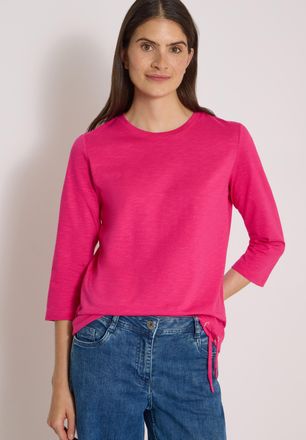 Cecil 3/4-Arm-Shirt CECIL, Damen, Gr. XXL (46), pink (pink flash), Web, 100% Baumwolle, meliert, comfort fit normal, Rundhals, abgesteppt, Shirts 3/4-Arm-Sh