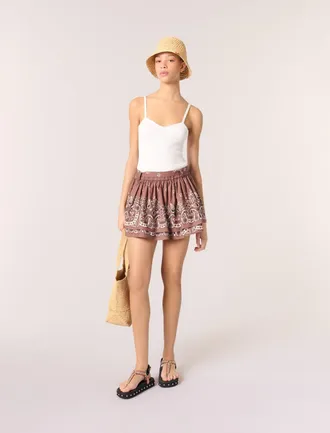 Maje Mini-jupe Imprim&eacute;e &Agrave; Strass - Imprime Bandana Marron - Taille 38 - Maje