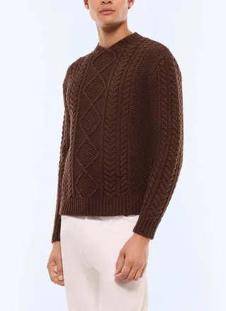 Fursac Pull torsad&eacute; &agrave; col rond en laine - Taille XL - Homme