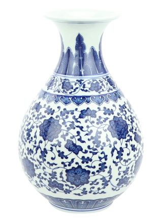 Oriëntique Chinesische Vase Porzellan Lotus Blau und Weiß D20xH31cm China Dekorative Blumenvase Orientalische