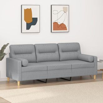 vidaXL 3-Sitzer-Sofa mit Zierkissen Hellgrau 180 cm Stoff Vidaxl