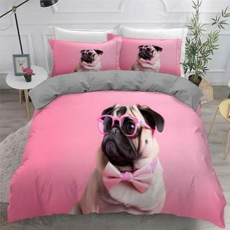 Generic Housse de Couette 200x200 Carlin Parure de Lit 2 Personnes Chiot Mignon Imprim&eacute;e 3D Microfibre Literie Set 3 Pi&egrave;ces avec Housses Couettes et 2 Taies d