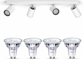 Philips myLiving Kosipo Aufbaustrahler - Wei&szlig; - 4 Leuchten - Spots Aufputz - Inkl. Philips LED Scene Switch Gu10 50W