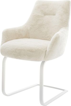 DELIFE Schwingstuhl Alja-Flex mit Armlehnen Freischwinger flach Weiß Plüsch Creme-Weiß Taschenfederkern