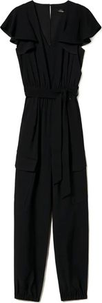 Twin-Set combinaison cargo à manches volantées - Noir