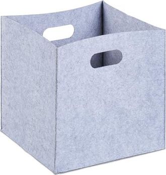 Relaxdays Quadratischer Filzkorb, H x B x T: 30 x 30 x 30 cm, faltbar, mit 2 Trageöffnungen, schicker Regalkorb, grau