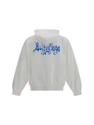 Balenciaga Mens Sketchy Zip Hoodie Full White Cotton Sweatshirts Sweater