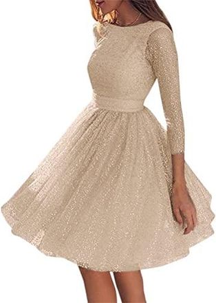 ORANDESIGNE Mi-Longue Robe Brillante Paillette Tutu Tulle Dos Nu Elégant de Cocktail Champagne XXL