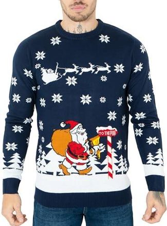 Noroze Hommes Pulls de No&euml;l Xmas P&egrave;re No&euml;l Au Bar Renne Nouveaut&eacute; Unisexe Pull-Over Haut Chandail Pullover tricot&eacute; (XXL, P&egrave;re No&euml;l to The Pub Marine)