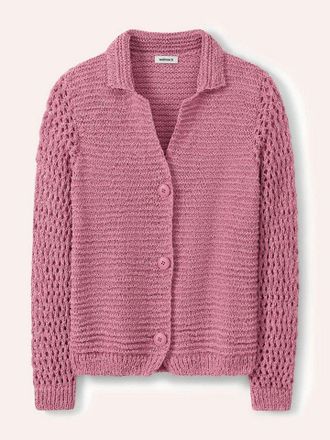 Walbusch Strickjacke Damen Strickjacke mit Leinen Reverskragen Knopfleiste, Reverskragen, modisch