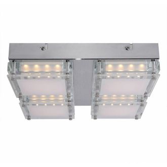 Wofi Leuchten Plafonnier Plafonnier lampe de salon, 4 flammes, moderne, métal verre, chrome, 4x led 3,2 watts 360 lumen 3500 Kelvin blanc chaud, LxPxH 28x28x6,5 cm