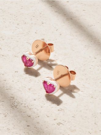 Kamyen Jewellery Heartbeats Ohrstecker Aus 18 Karat Ros&eacute;gold Mit Rubinen Und Emaille