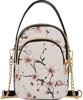 Mnsruu Sac à bandoulière pour femme avec sangle réglable Motif fleurs de cerisier Rose