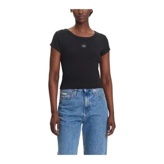 Calvin Klein Jeans Schwarzes Rundhals T-Shirt f&uuml;r Frauen - - Tops - Damen - Schwarzk - L