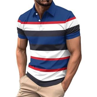 Generic T-shirt ray&eacute; pour homme - Haut de sport basique - Col en V - T-shirt daffaires &agrave; rayures, bleu marine, XXL