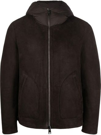Herno veste en peau lain&eacute;e &agrave; capuche - Marron