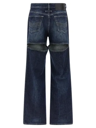 Jean Paul Gaultier Cut-Out Stone-Washed Denim Jeans - Navy