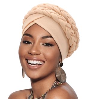 Dreshow 1 St&uuml;ck Afrikanischer Damen Turban Doppelt Geflecht Kopfbedeckung Kopft&uuml;cher Chemo Kappe Vorgebunden Beanie M&uuml;tze Kopfwickel Schlafm&uuml;tze