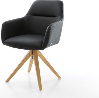 DELIFE Esszimmerstuhl Pejo-Flex Echt-Leder Schwarz Holzgestell kantig Natur Taschenfederkern, Esszimmerst&uuml;hle