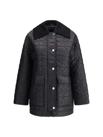 Ganni Womens Glossy Finish Down Jacket Phantom Nylon Puffer