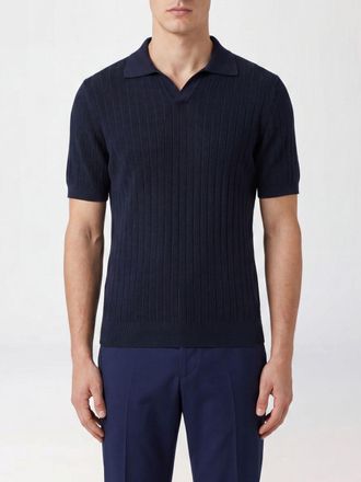 Fedeli Polo en maille coupe slim &agrave; col V en coton bio &agrave; manches courtes