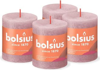 Bolsius Bolsius Rustikale Stumpenkerze - Altrosa - 4 Stück - Lange Brenndauer von 35 Stunden - Haushaltskerze - Innendekoration - geruchlos - natürliches vega
