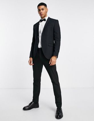Jack & Jones Premium - Veste de costume stretch ultra ajust&eacute;e en laine m&eacute;lang&eacute;e - Noir