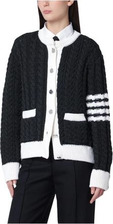 Thom Browne Aran Zopfmuster Rundhals-Strickjacke - - Knitwear - Damen - Schwarzk - M