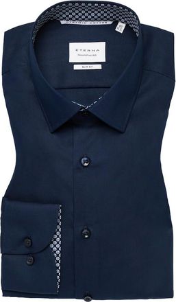 Eterna Herren Langarm Hemd | Slim FIT | Navy-Blau | B&uuml;gelfrei, Knitterfrei | Uni Popeline | Dynamic Cotton | 100% Baumwolle | Kentkragen mit Ausputz Gr. 43